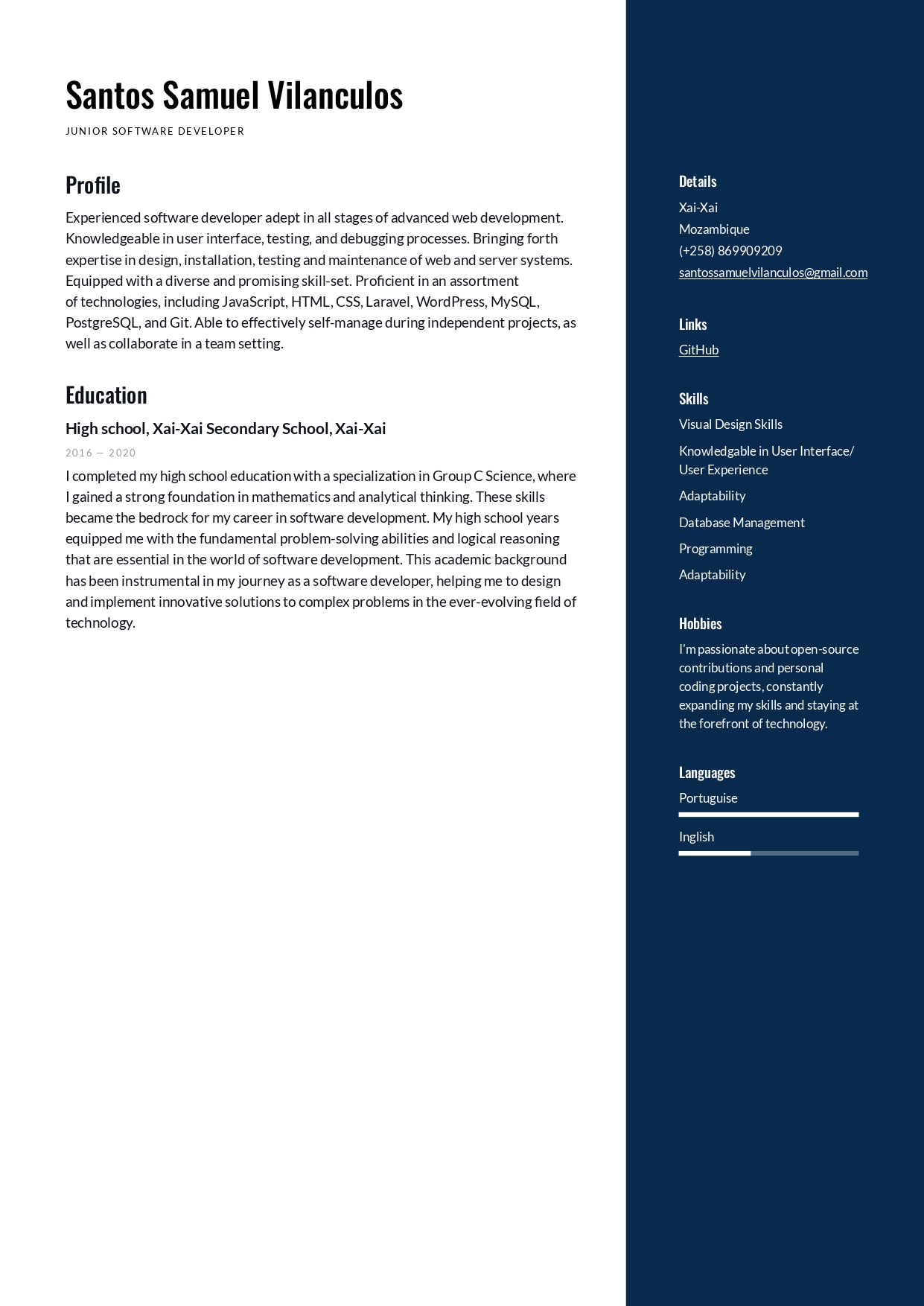 Santos Vilanculos | Web Developer & UX Enthusiast